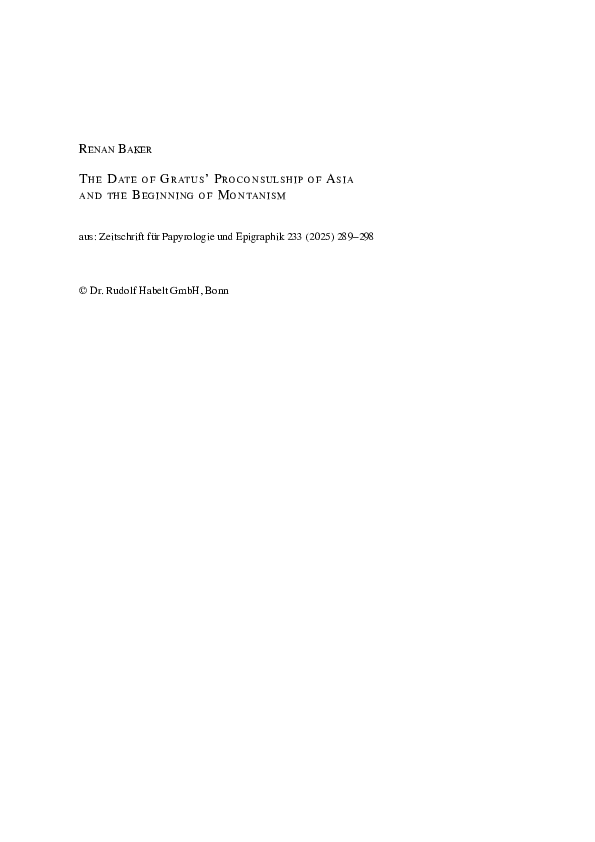 (PDF) THE DATE OF GRATUS' PROCONSULSHIP OF ASIA AND THE BEGINNING OF ...