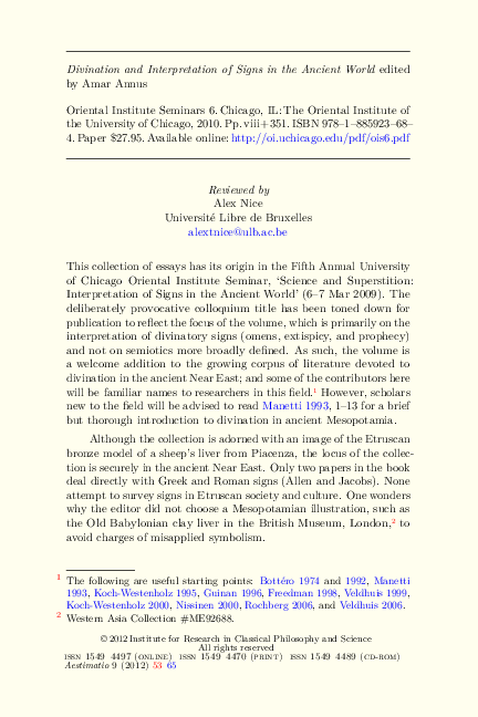 (PDF) Divination and Interpretation of Signs in the Ancient World