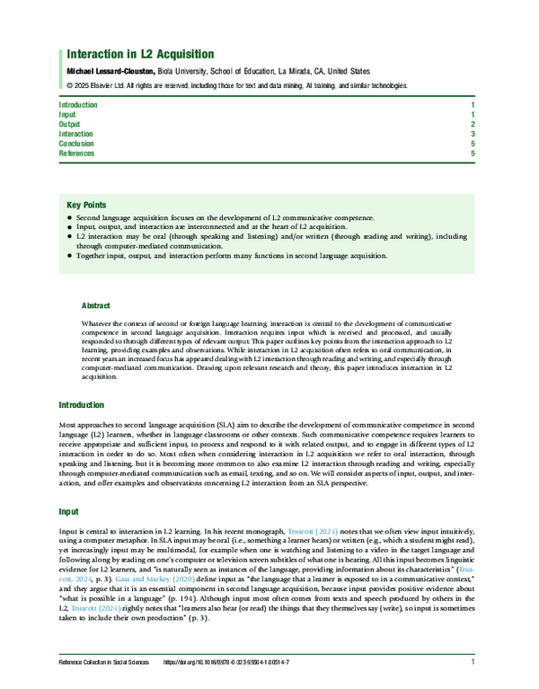 (PDF) Interaction in L2 Acquisition