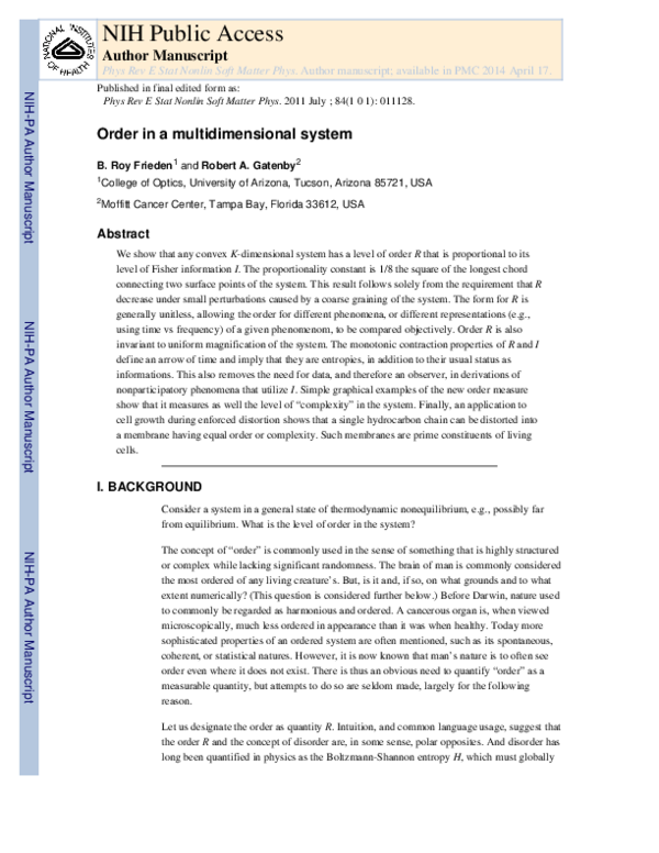 (PDF) Order in a multidimensional system