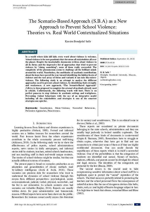 (PDF) The Scenario-Based Approach (S.B.A) as a New Approach to Prevent ...