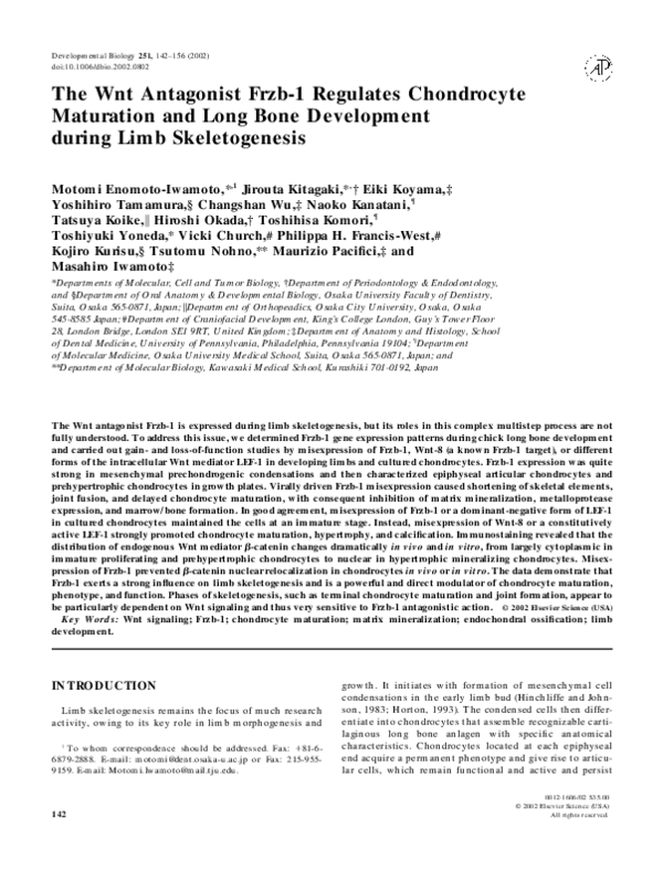 (PDF) The Wnt Antagonist Frzb-1 Regulates Chondrocyte Maturation and ...