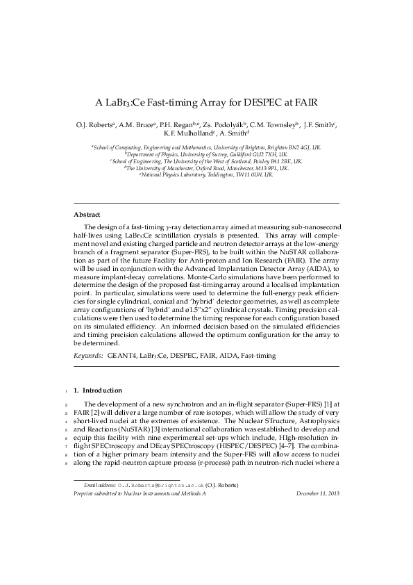(PDF) A LaBr3: Ce fast-timing array for DESPEC at FAIR