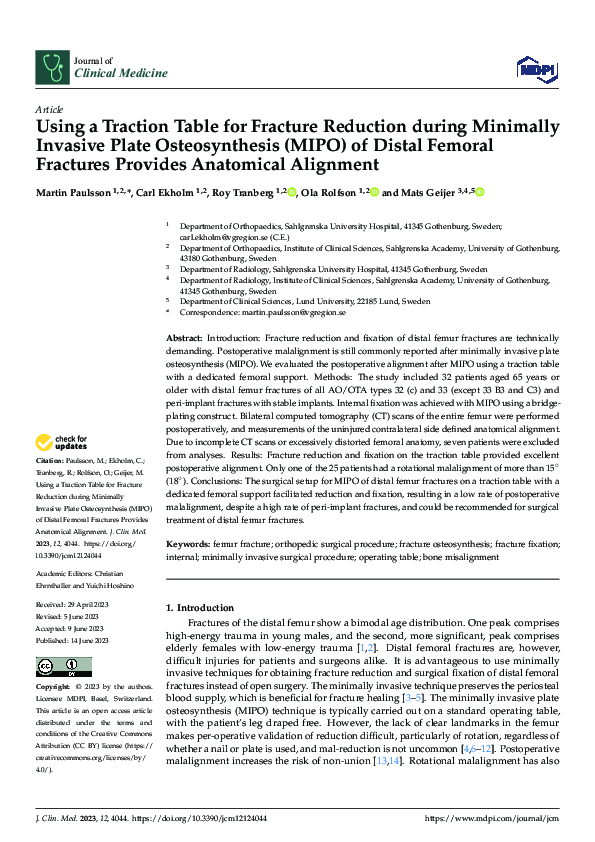 (PDF) Using a Traction Table for Fracture Reduction during Minimally ...