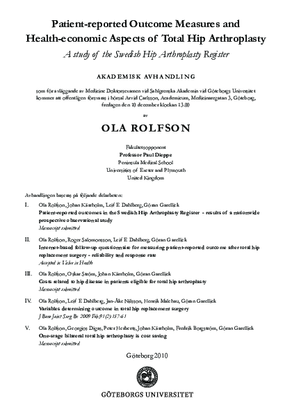 (PDF) Patient-reported Outcome Measures and Health-economic Aspects of Total Hip Arthroplasty
