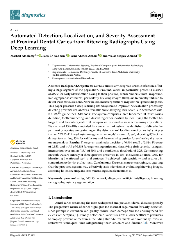 (PDF) Automated Detection, Localization, and Severity Assessment of Proximal Dental Caries from ...