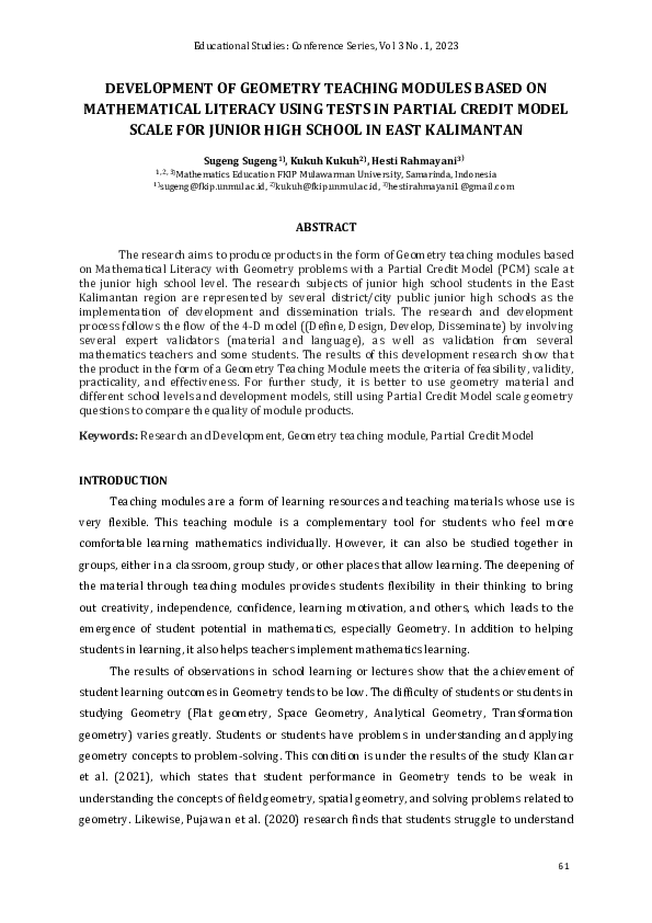 (PDF) Development of Geometry Teaching Modules Based on Mathematical ...