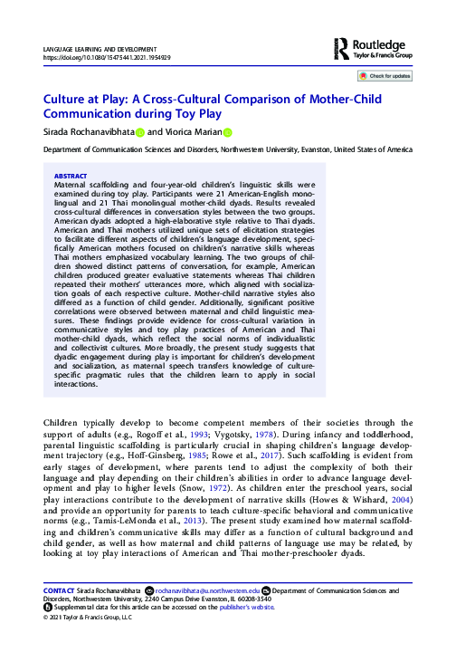 (PDF) Culture at Play: A Cross-Cultural Comparison of Mother-Child ...
