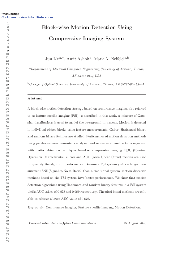 (PDF) Block-wise motion detection using compressive imaging system