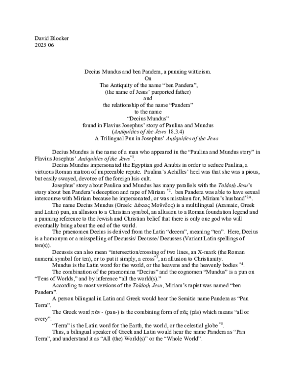 (PDF) Decius Mundus and ben Pandera - A Punning witticism.