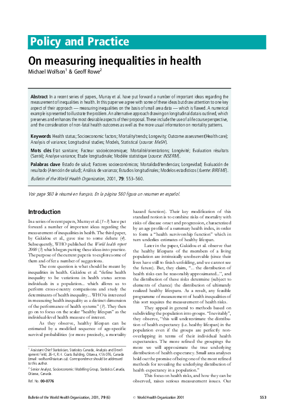 (PDF) On measuring inequalities in health