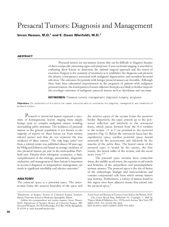 (PDF) Presacral Tumors: Diagnosis and Management