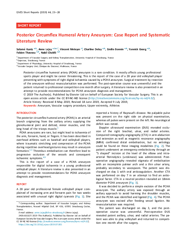 (PDF) Posterior Circumflex Humeral Artery Aneurysm: Case Report and Systematic Literature Review