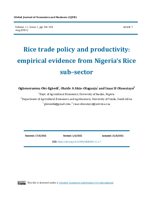(PDF) Rice trade policy and productivity: empirical evidence from ...
