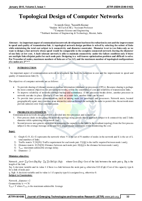 (PDF) Topological Design of Computer Networks