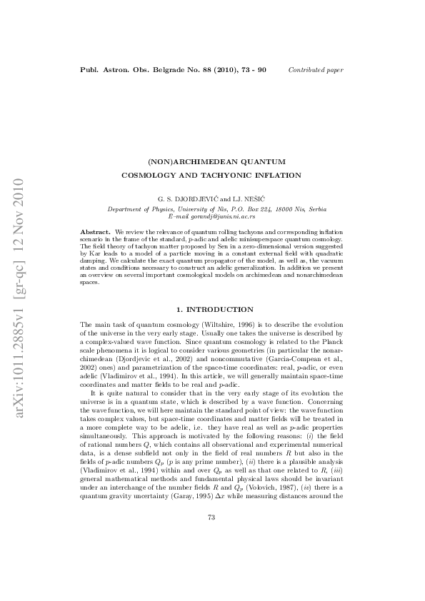 (PDF) Non-archimedean quantum cosmology and tachyonic inflation