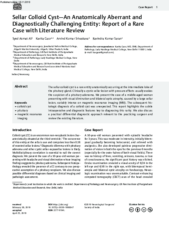 (PDF) Sellar Colloid Cyst—An Anatomically Aberrant and Diagnostically ...