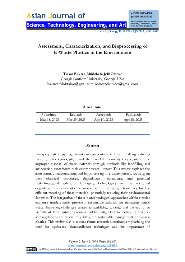 (PDF) Assessment, Characterization, and Bioprocessing of E-Waste ...
