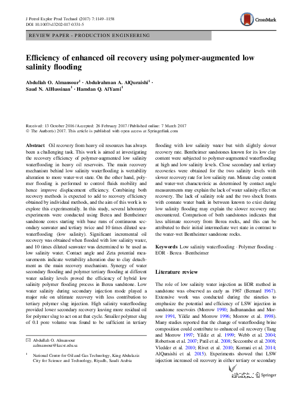 (PDF) Efficiency of enhanced oil recovery using polymer-augmented low ...