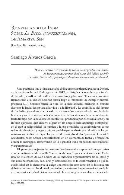 (PDF) Reinventando la India. Sobre la India Contemporánea, de Amartya ...