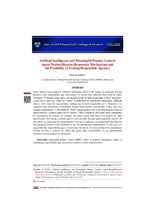 (PDF) Artificial Intelligence and Meaningful Human Control: Agent-Neutral-Reason-Responsive ...