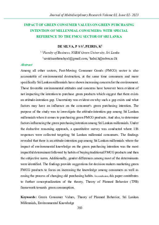 (PDF) IMPACT OF GREEN CONSUMER VALUES ON GREEN PURCHASING INTENTION OF ...
