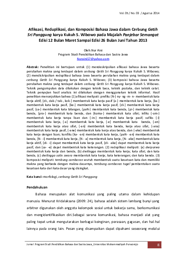 (PDF) Afiksasi, Reduplikasi, dan Komposisi Bahasa Jawa dalam Cerbung ...