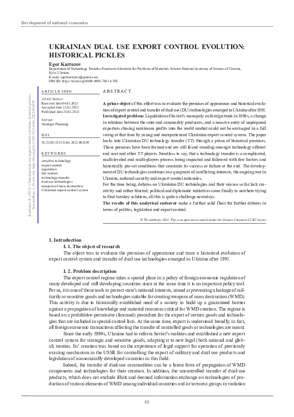 (PDF) Ukrainian dual use export control evolution: historical pickles