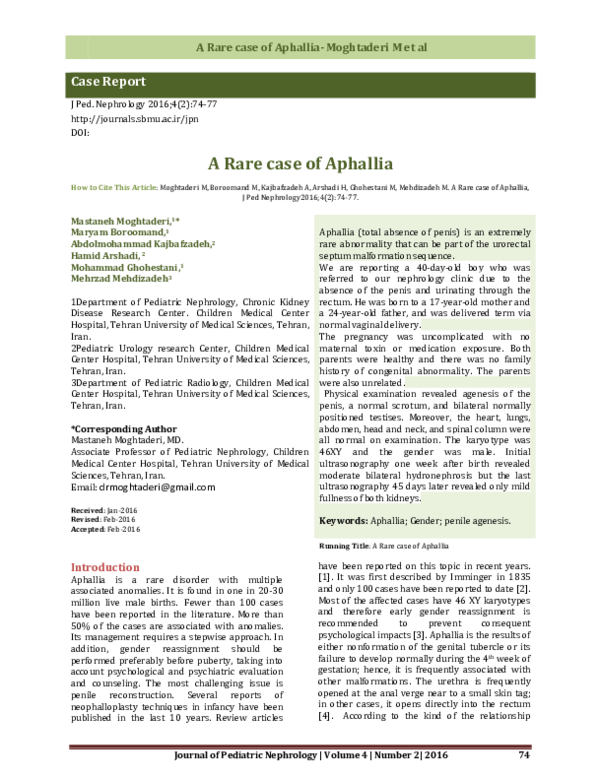 (PDF) A Rare case of Aphallia