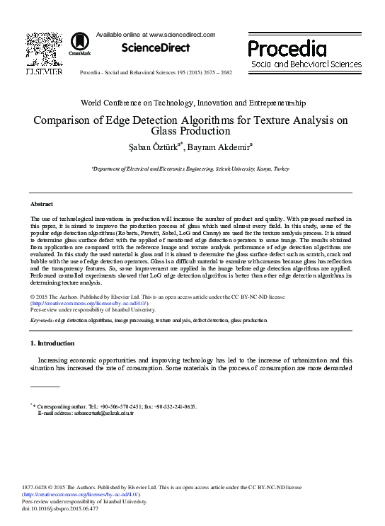 (PDF) Comparison of Edge Detection Algorithms for Texture Analysis on Glass Production