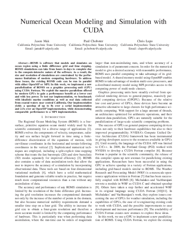 (PDF) Numerical ocean modeling and simulation with CUDA