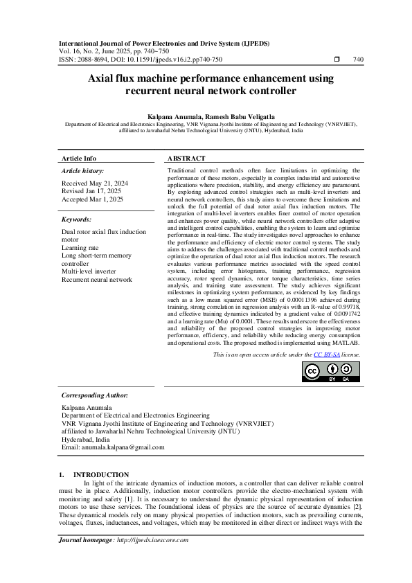 (PDF) Axial flux machine performance enhancement using recurrent neural network controller