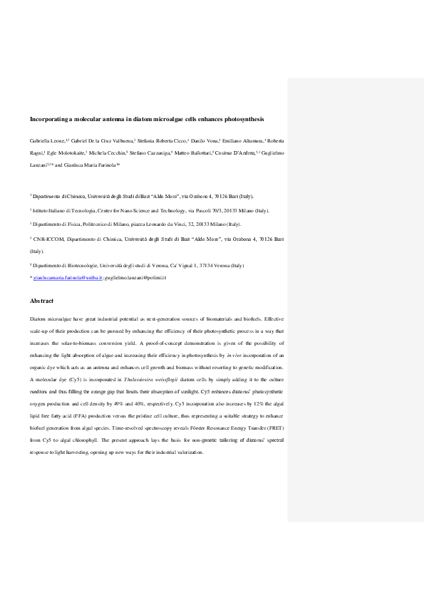 (PDF) Incorporating a molecular antenna in diatom microalgae cells ...