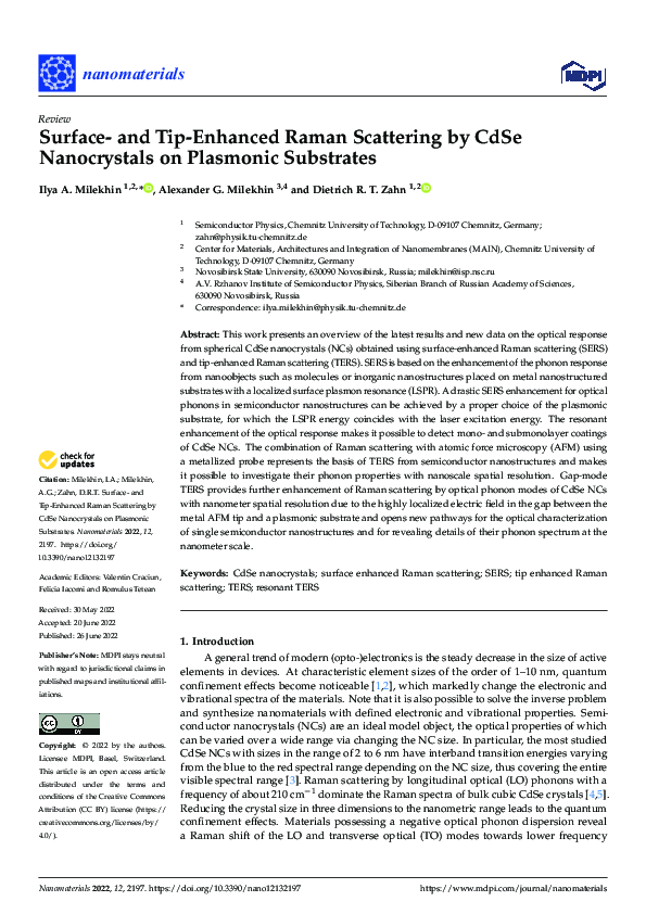 (PDF) Surface- and Tip-Enhanced Raman Scattering by CdSe Nanocrystals ...