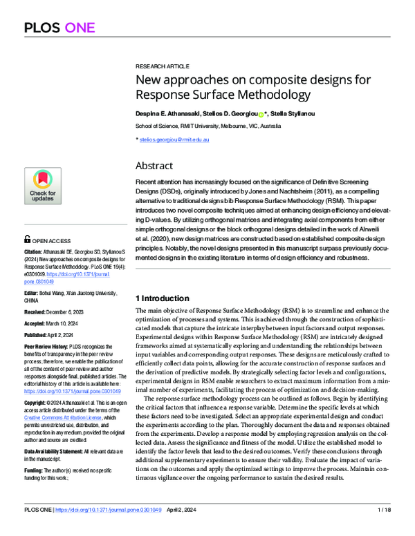 (PDF) New approaches on composite designs for Response Surface Methodology