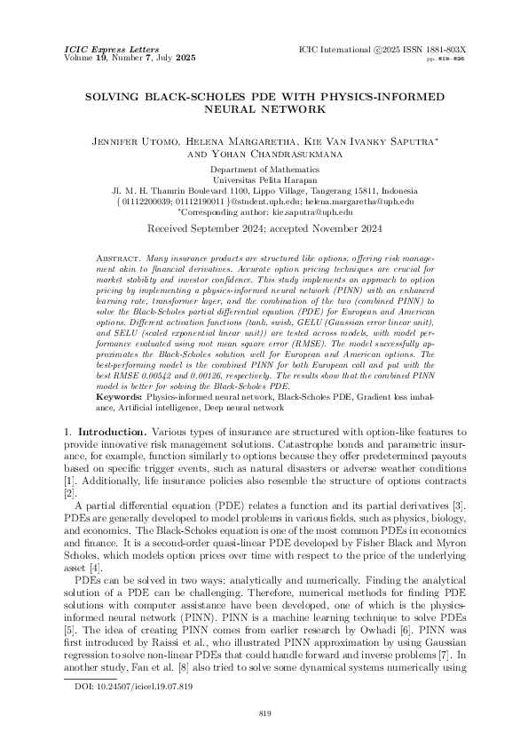 (PDF) SOLVING BLACK-SCHOLES PDE WITH PHYSICS-INFORMED NEURAL NETWORK
