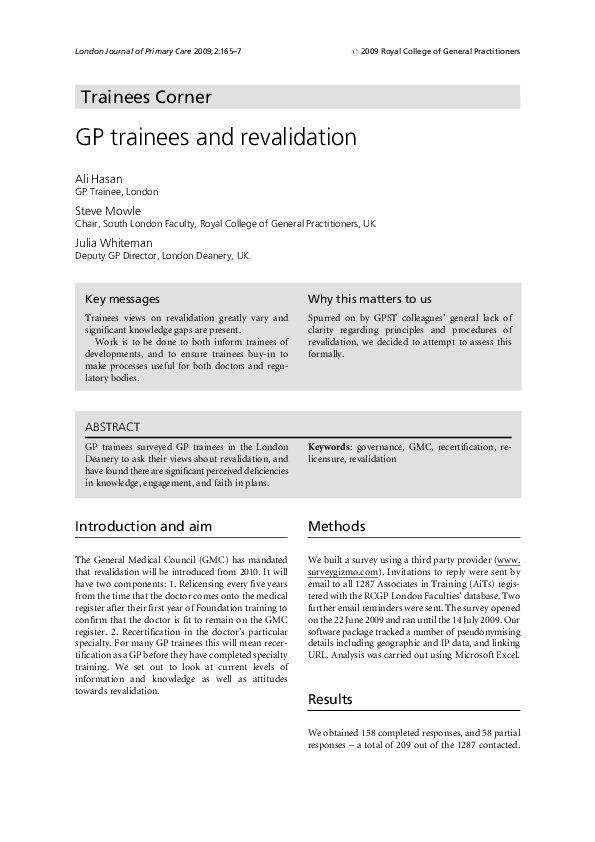 (PDF) GP trainees and revalidation
