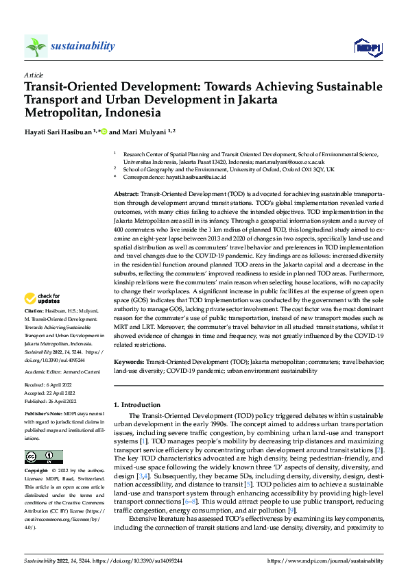 Pdf Transit Oriented Development Towards Achieving Sustainable