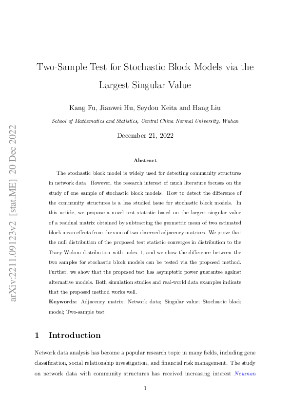 (PDF) Two-Sample Test for Stochastic Block Models via the Largest ...