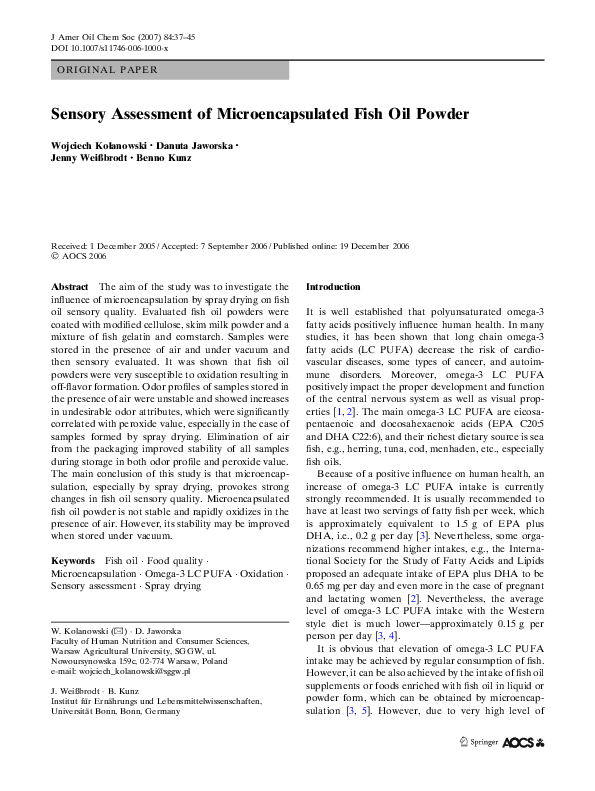 (PDF) Sensory Assessment of Microencapsulated Fish Oil Powder
