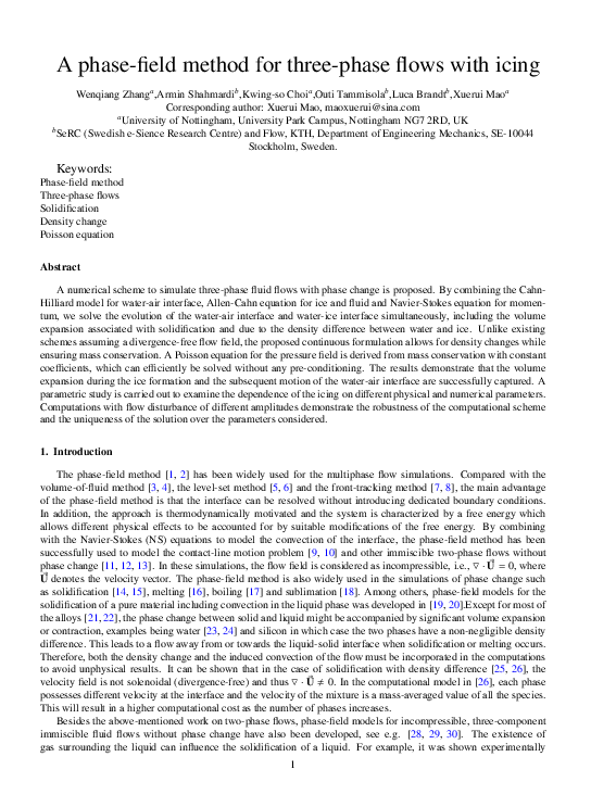 (PDF) A phase-field method for three-phase flows with icing