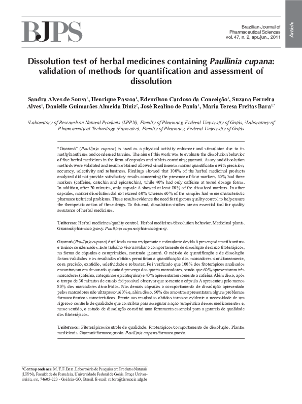 (PDF) Dissolution test of herbal medicines containing Paullinia cupana ...