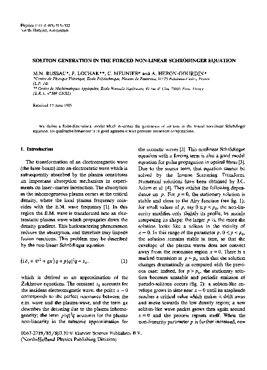 (PDF) Soliton generation in the forced non-linear Schrödinger equation