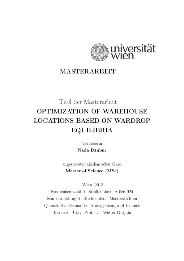 (PDF) Optimization of warehouse locations based on wardrop equilibria