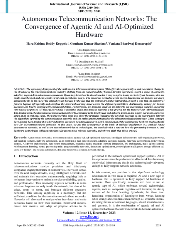 (PDF) Autonomous Telecommunication Networks: The Convergence of Agentic ...