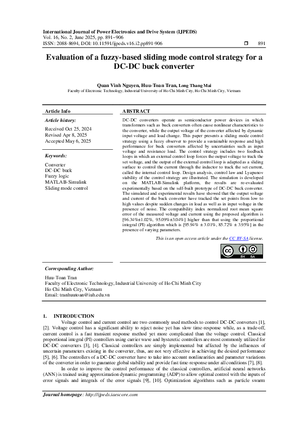 (PDF) Evaluation of a fuzzy-based sliding mode control strategy for a DC-DC buck converter