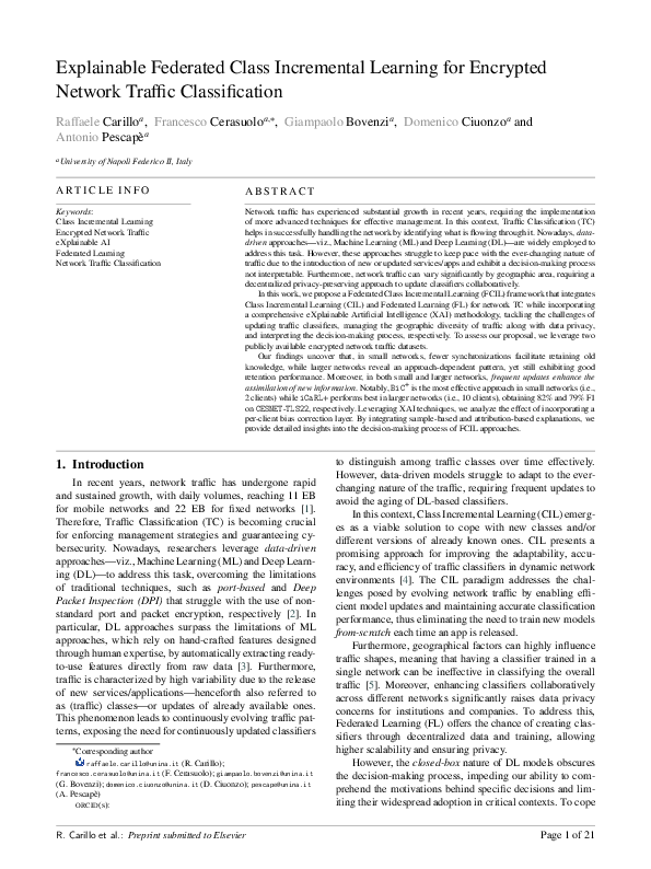 (PDF) Explainable Federated Class Incremental Learning for Encrypted Network Traffic Classification