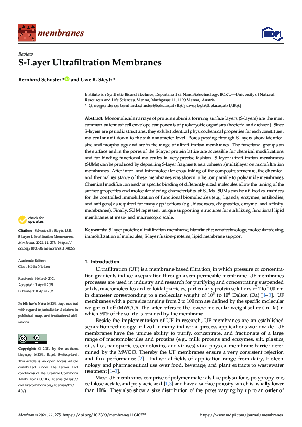(PDF) S-Layer Ultrafiltration Membranes