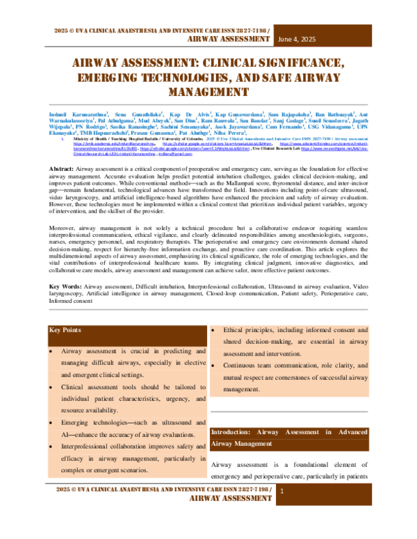 (PDF) Airway Assessment Clinical Significance, Emerging Technologies ...