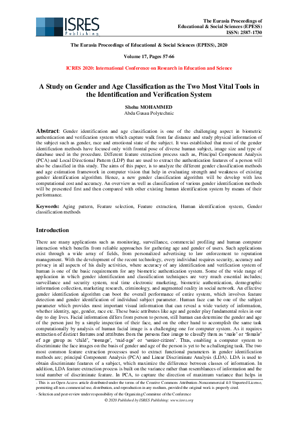 (PDF) A Study on Gender and Age Classification as the Two Most Vital ...